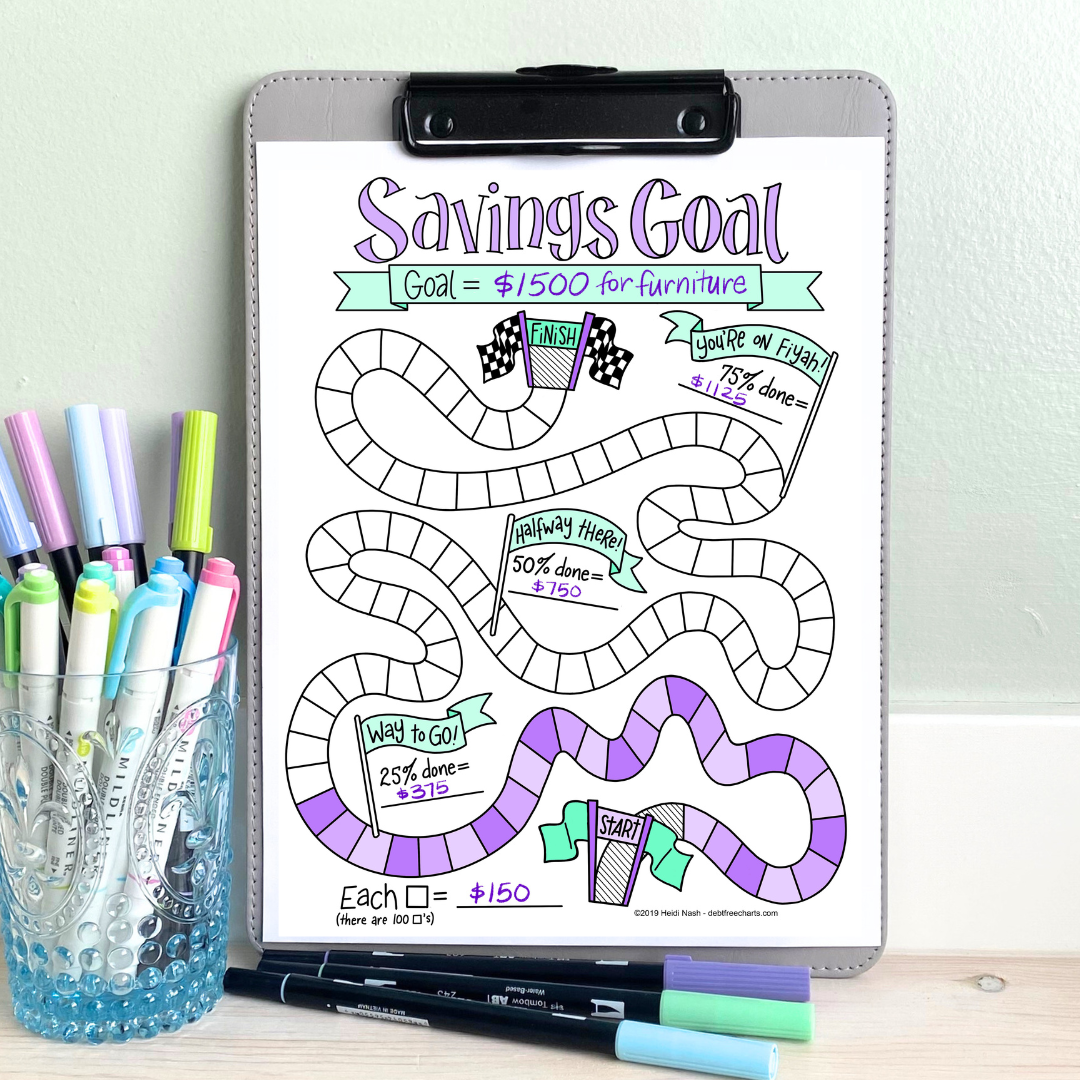Savings Goal Game Tracking Chart – Debt Free Charts