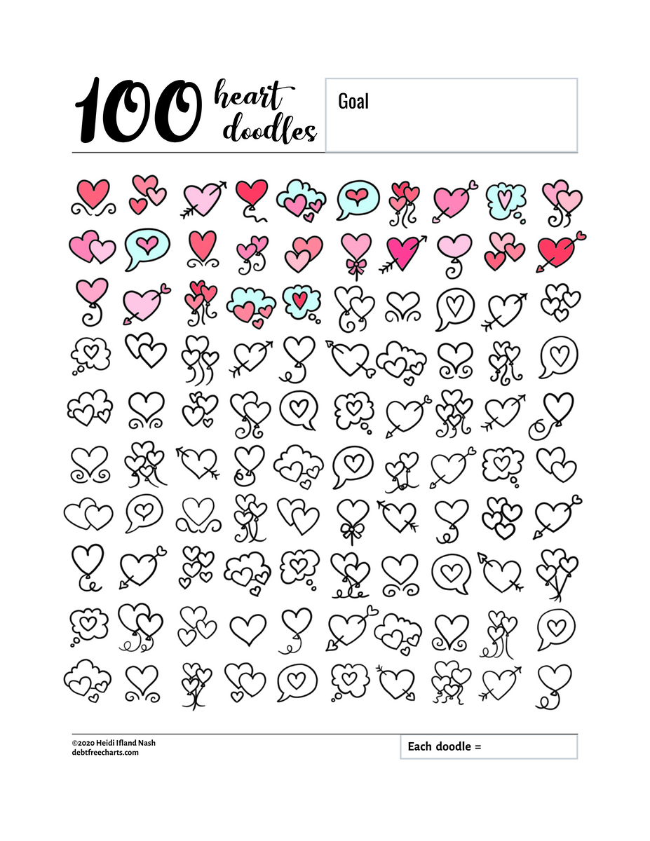100 Love & Hearts Doodles Tracking Chart – Debt Free Charts