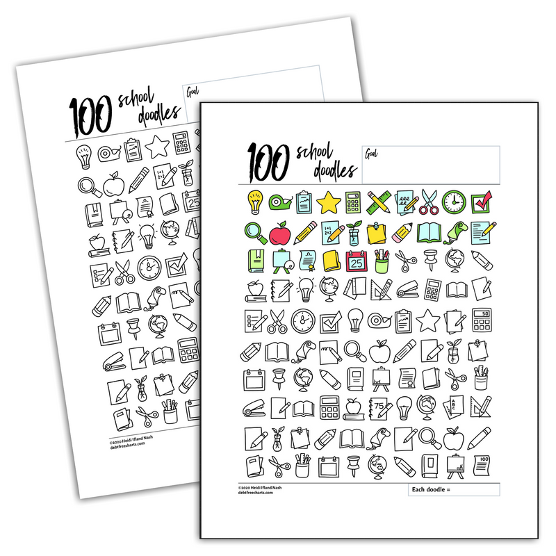 100 School Days Doodles Tracking Chart – Debt Free Charts