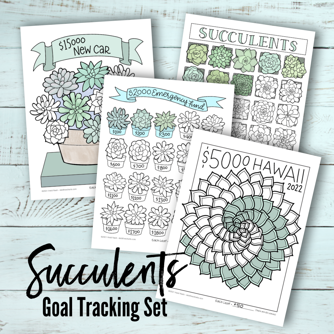 Succulents Goal Tracking Set – Debt Free Charts