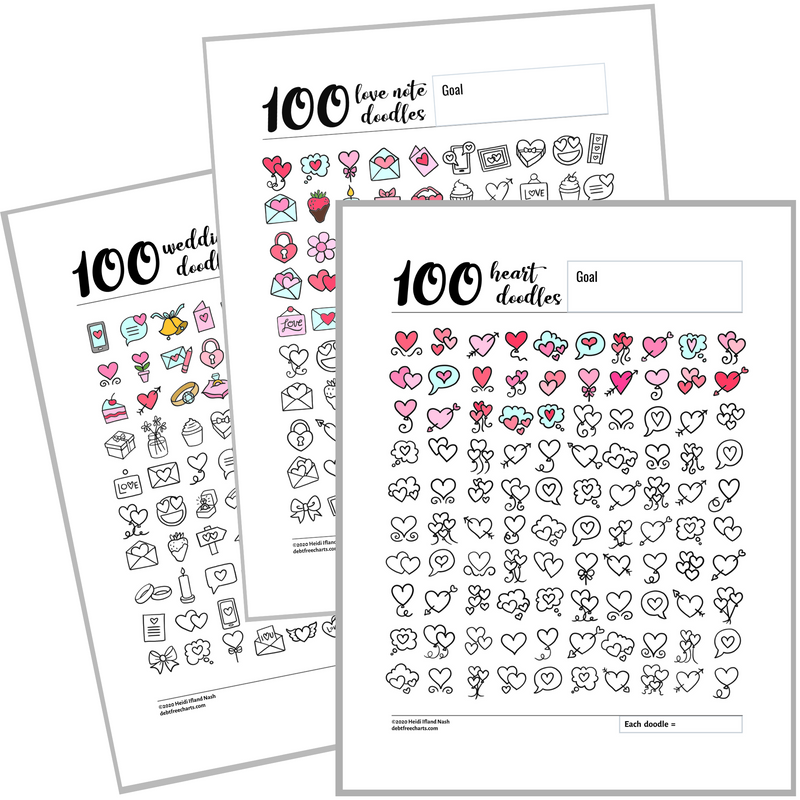100 Love & Hearts Doodles Tracking Chart – Debt Free Charts